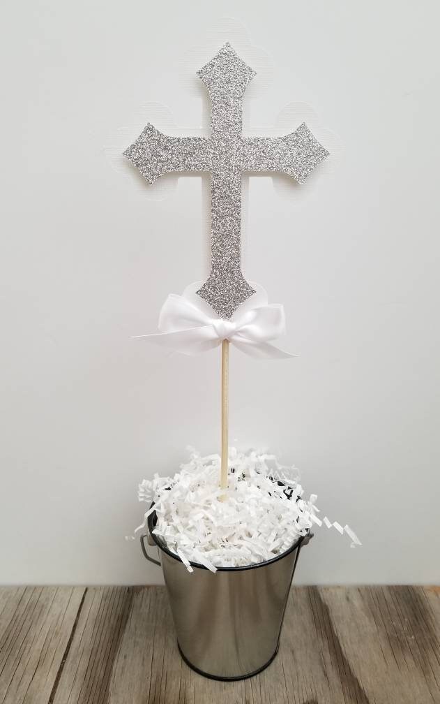 White Cross Centerpiece-glitter Cross Picks-cross Centerpiece | Etsy