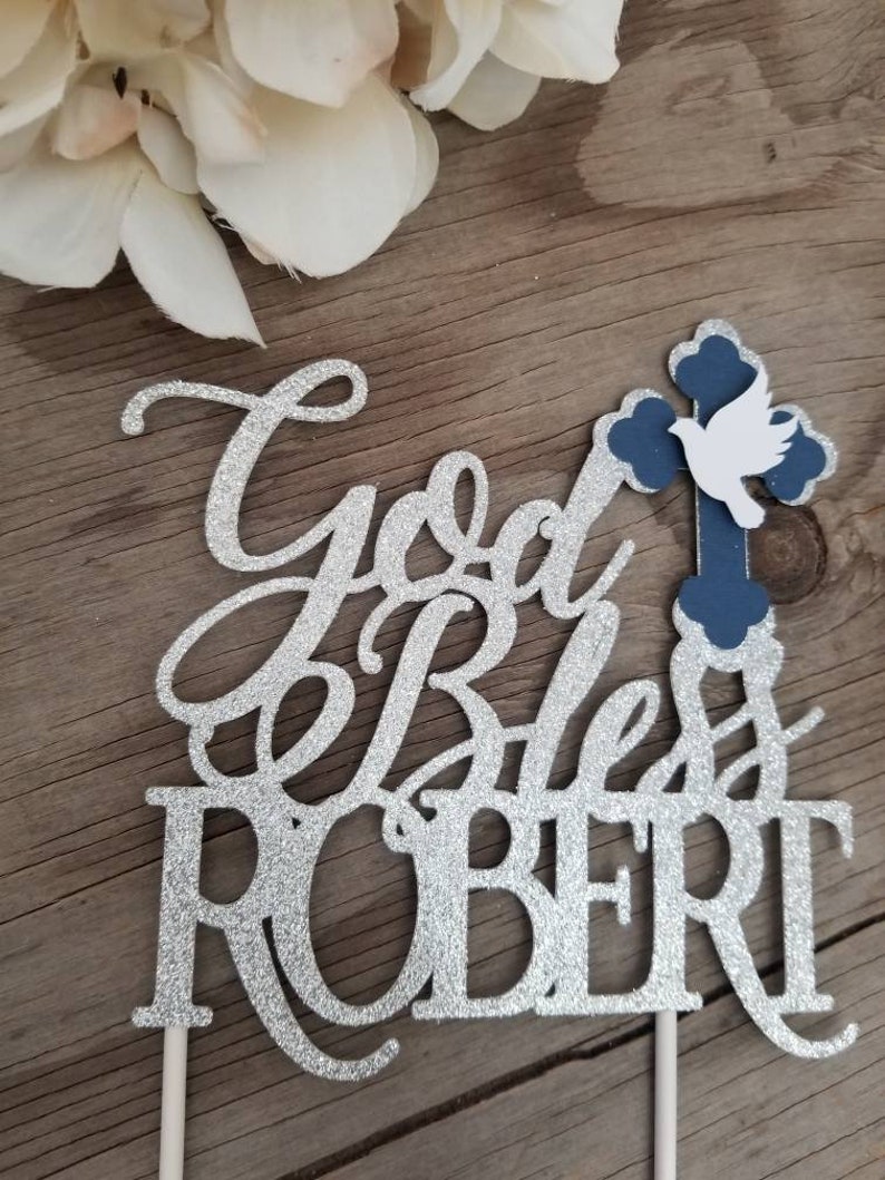 Navy blue cross boy cake topper-Navy blue theme Baptism God | Etsy