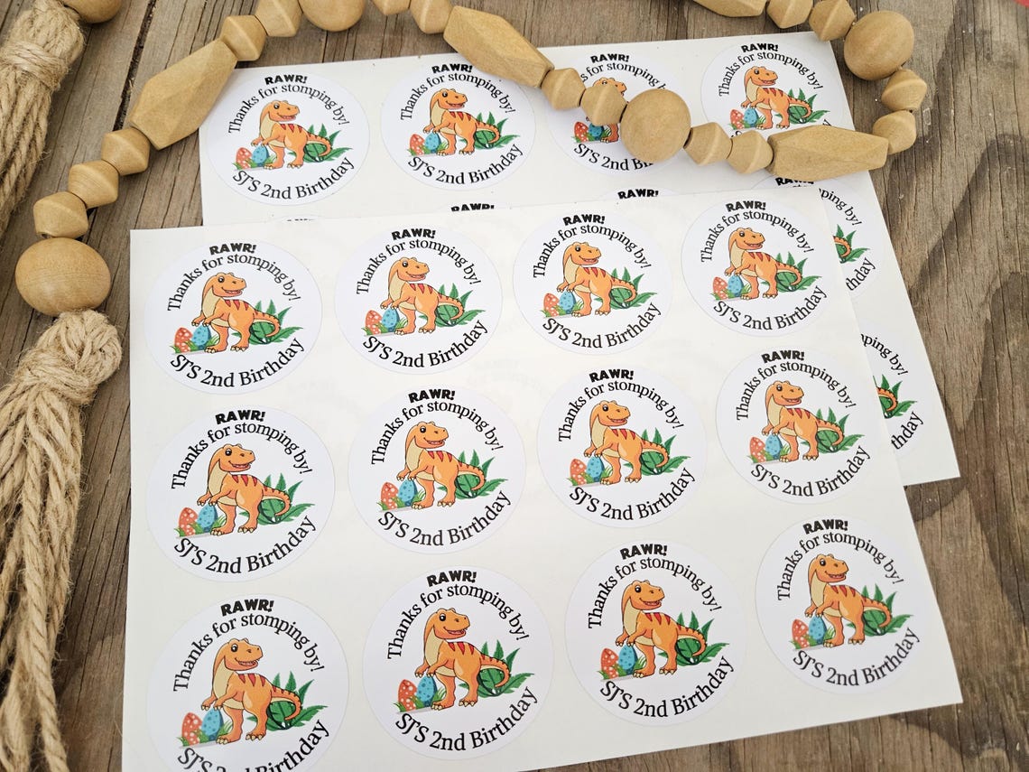 Kids Dinosaur Birthday Thank You Sticker Label-dinosaur Theme Birthday ...
