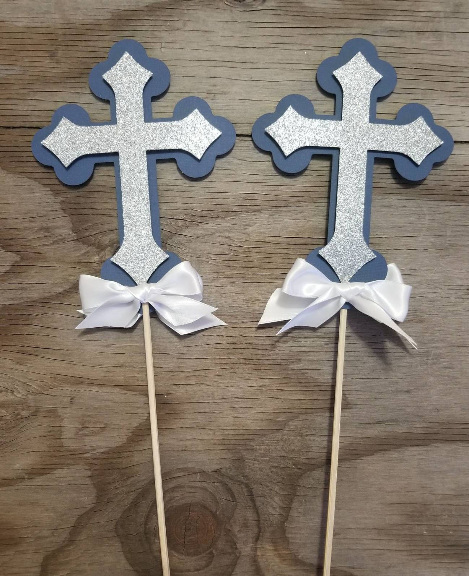 Navy Blue Cross Centerpiece-glitter Cross Picks-cross Centerpiece Picks ...