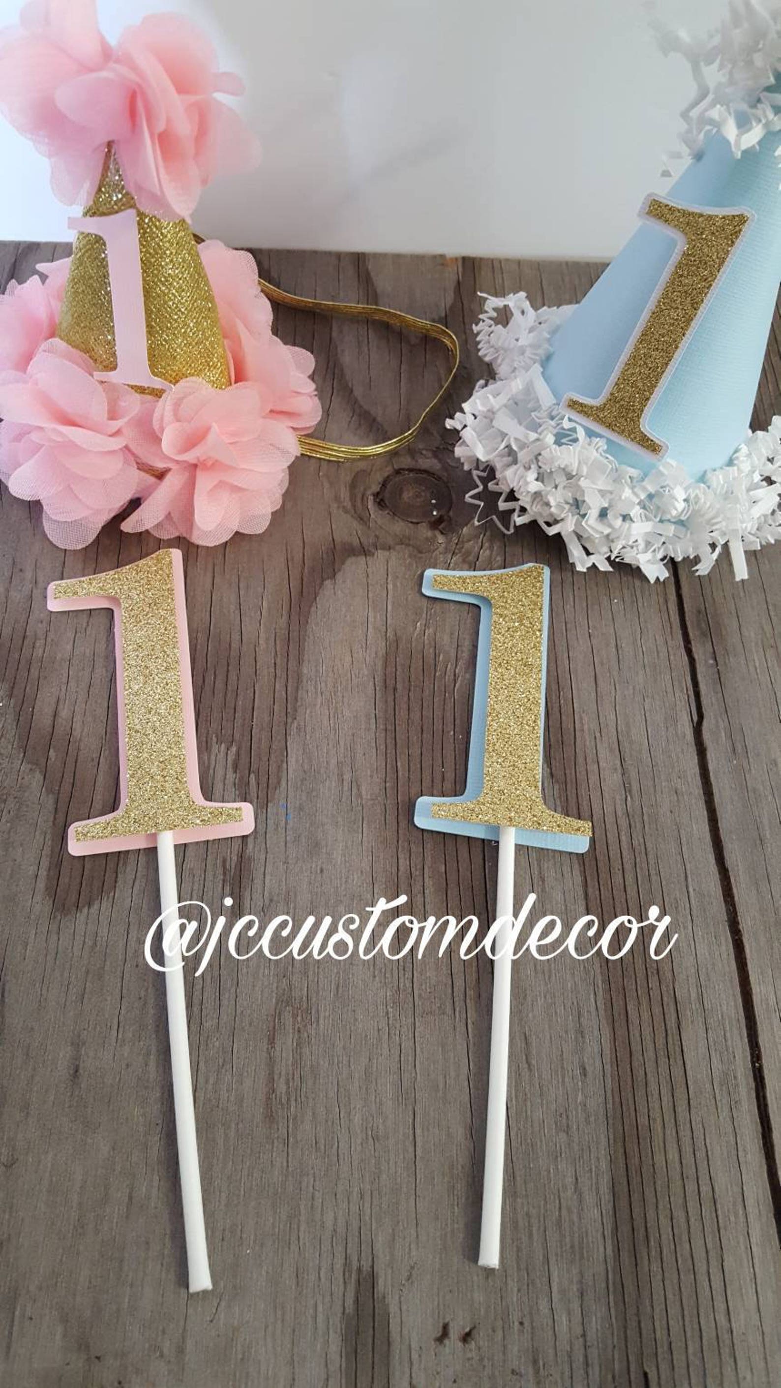 One Gold Silver Cake Topper-one Cake Topper-first Birthday Boy - Etsy