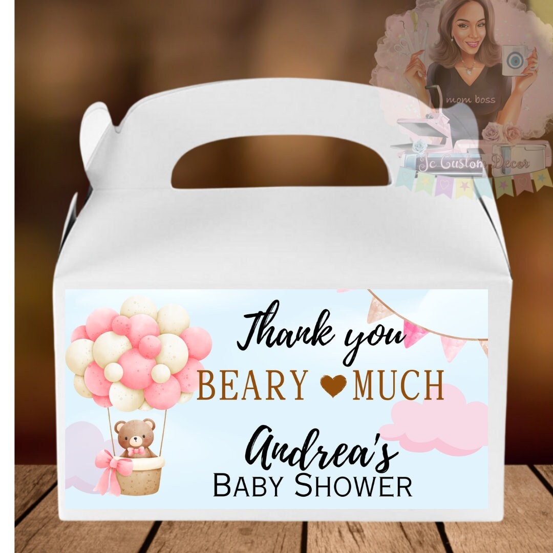 Baby Girl Hot Air Balloon Bear Baby Shower Gable Box-thank You Beary ...