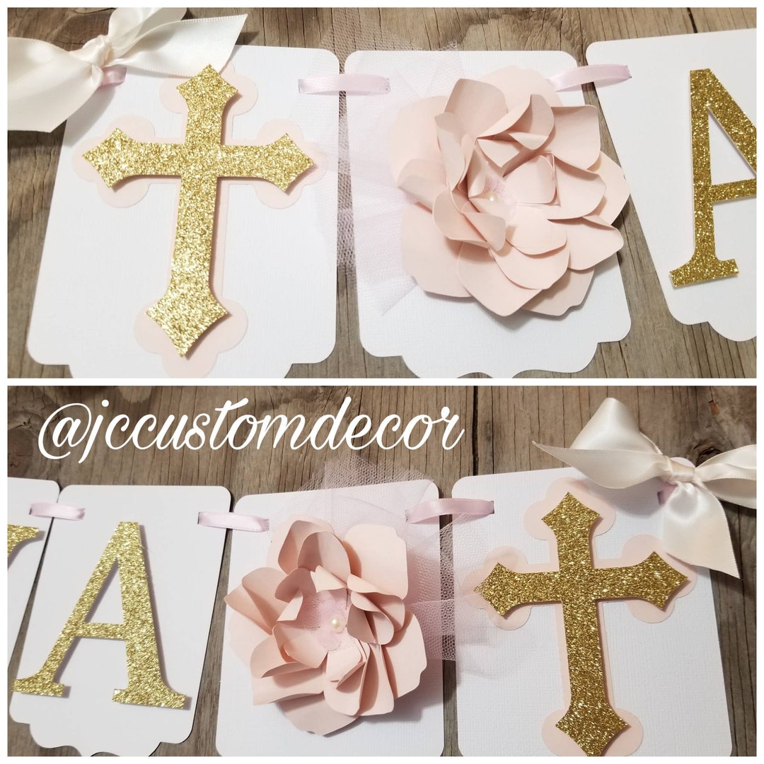 Flower Baptism Girl Banner-baptism Banner-baptism Pink Banner-first ...