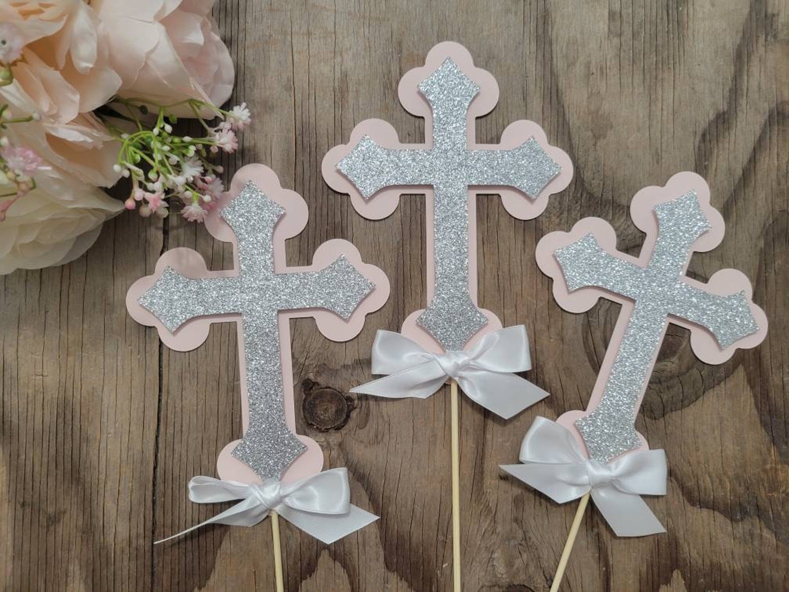 Boy Girl Cross Centerpiece-glitter Cross Picks-cross | Etsy