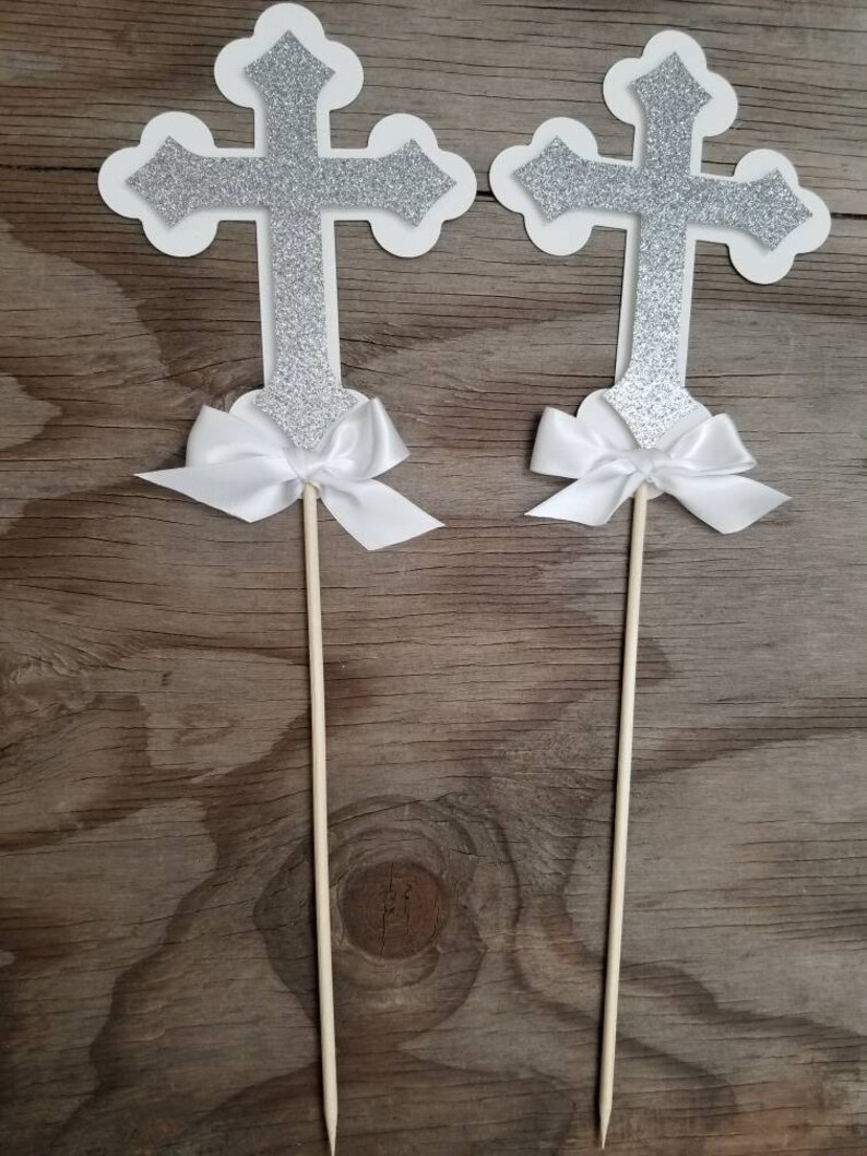 White Cross Centerpiece-glitter Cross Picks-cross Centerpiece | Etsy