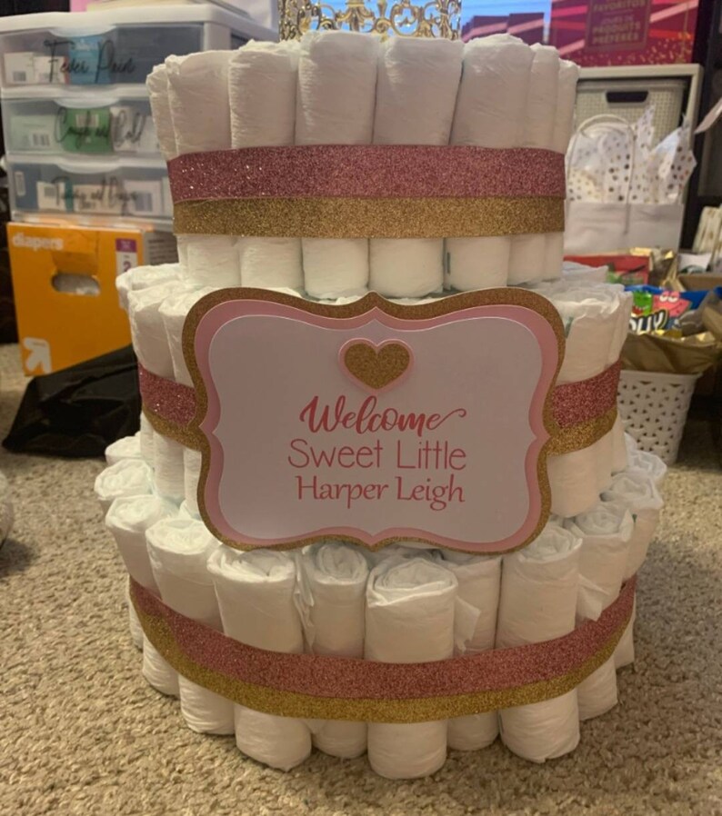 Welcome Baby Girl Tag-diaper Cake Sign-baby Girl - Etsy