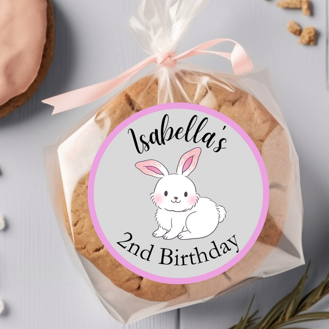 Bunny Theme Birthday Sticker Label-any Age Easter Birthday Circle ...