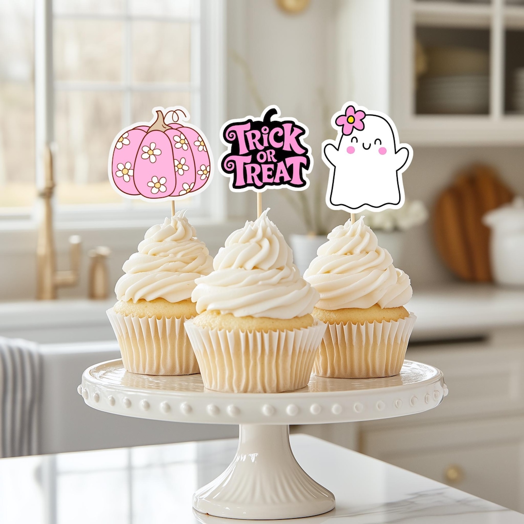 Pink Girly Cupcake Toppers-cute Ghost Pink Bow Halloween Picks-pink ...