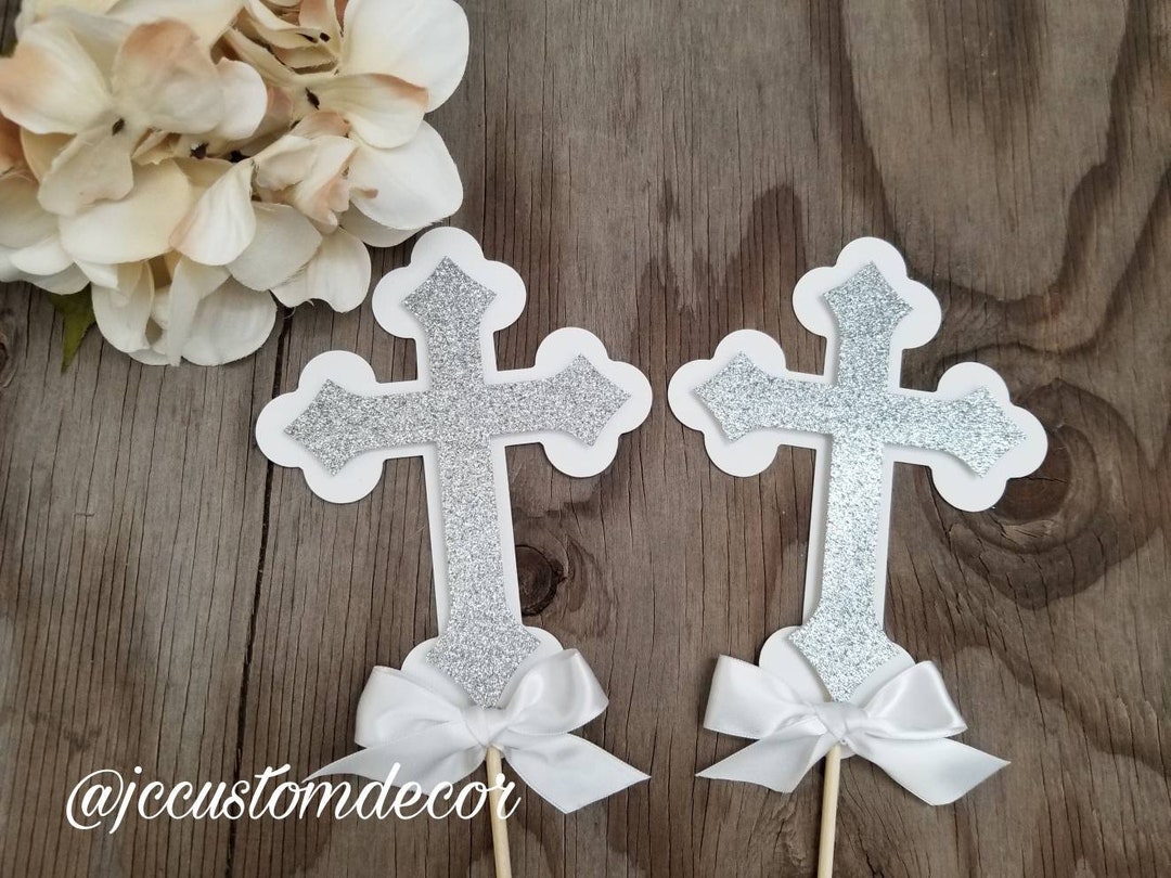 White Cross Centerpiece-glitter Cross Picks-cross Centerpiece Picks ...