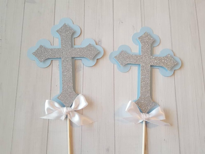 Boy Girl Cross Centerpiece-glitter Cross Picks-cross | Etsy