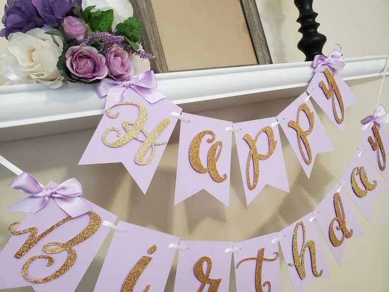 Lavender Gold Birthday Banner-lavender Gold One - Etsy