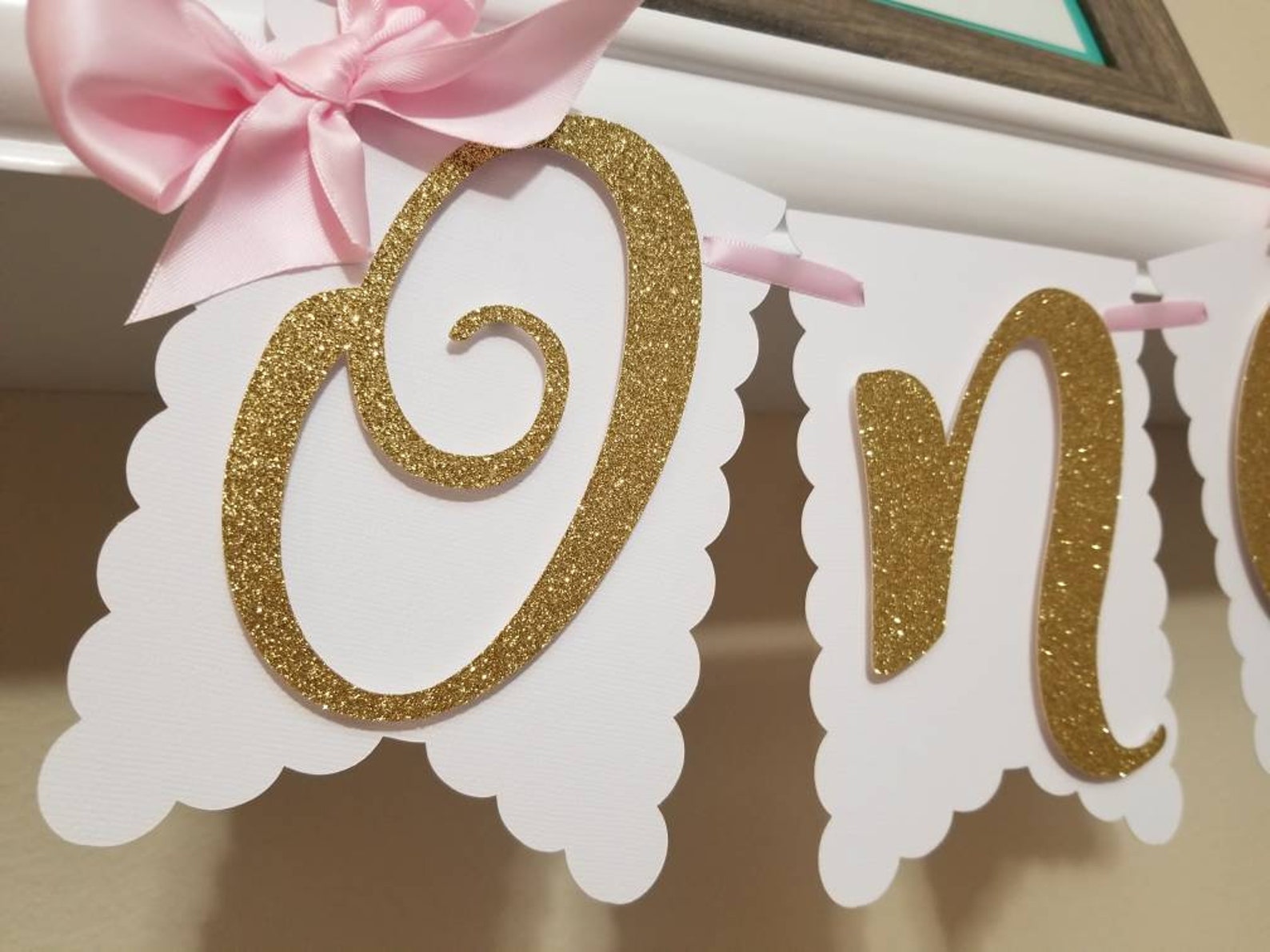 One Pink White Gold Banner-one White Highchair Banner-pink Silver Gold ...