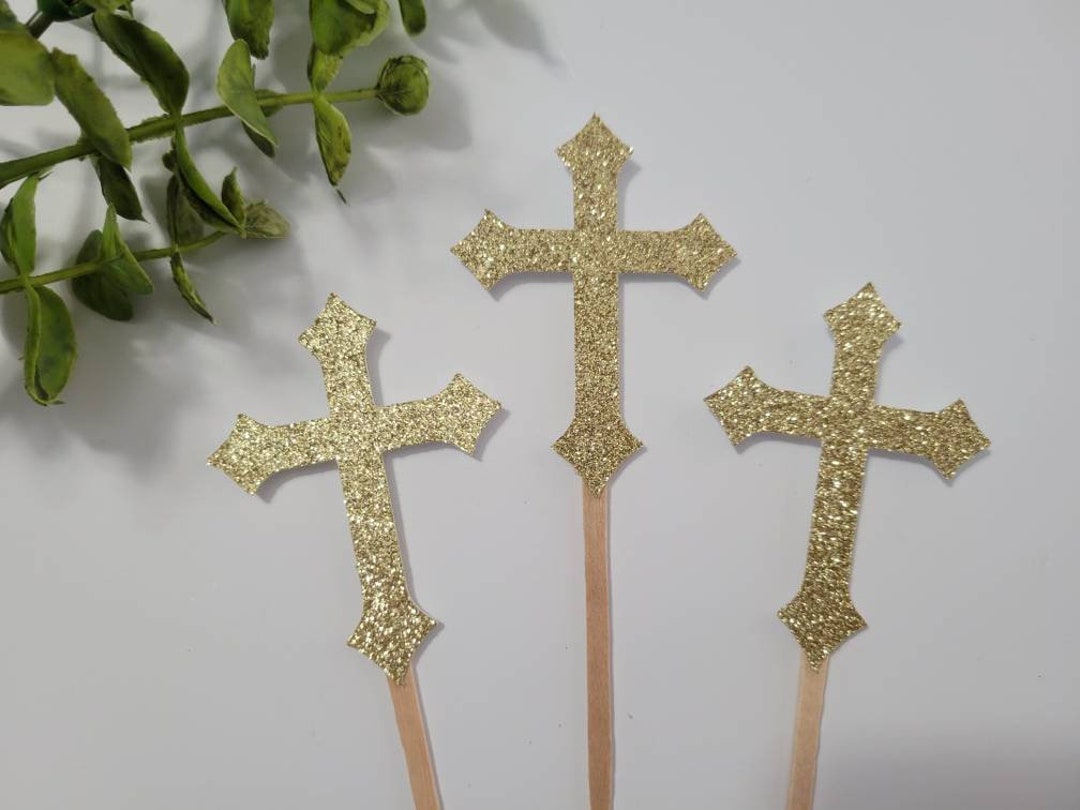 Glitter Baptism Cross Cupcake Toppers-boy Girl Cross Cupcake Toppers ...