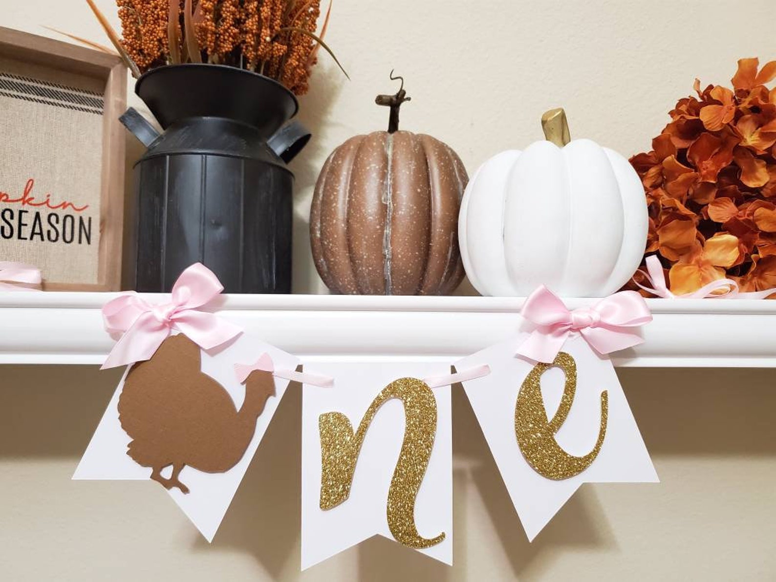 One Little Turkey girl banner-Girl turkey one banner-One | Etsy