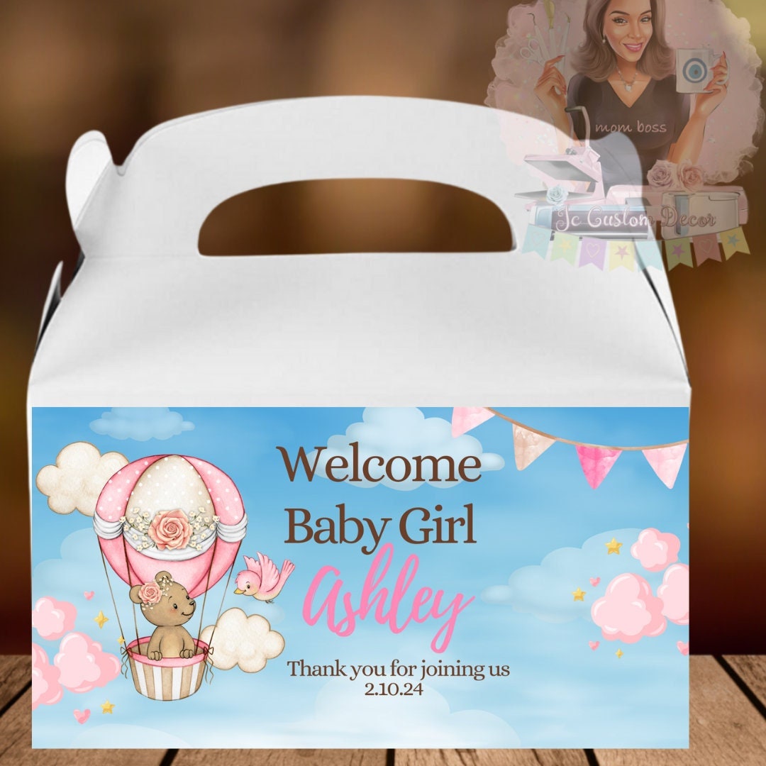 Baby Girl Bear Hot Air Balloon Gable Favor Box-girl Bear Gable Box-hot ...