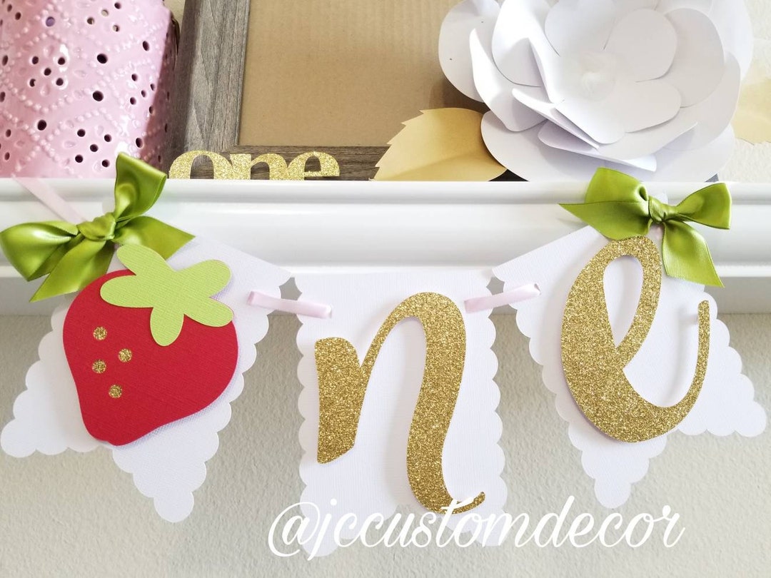 Strawberry One Banner-strawberry Theme Birthday Banner-strawberry ...