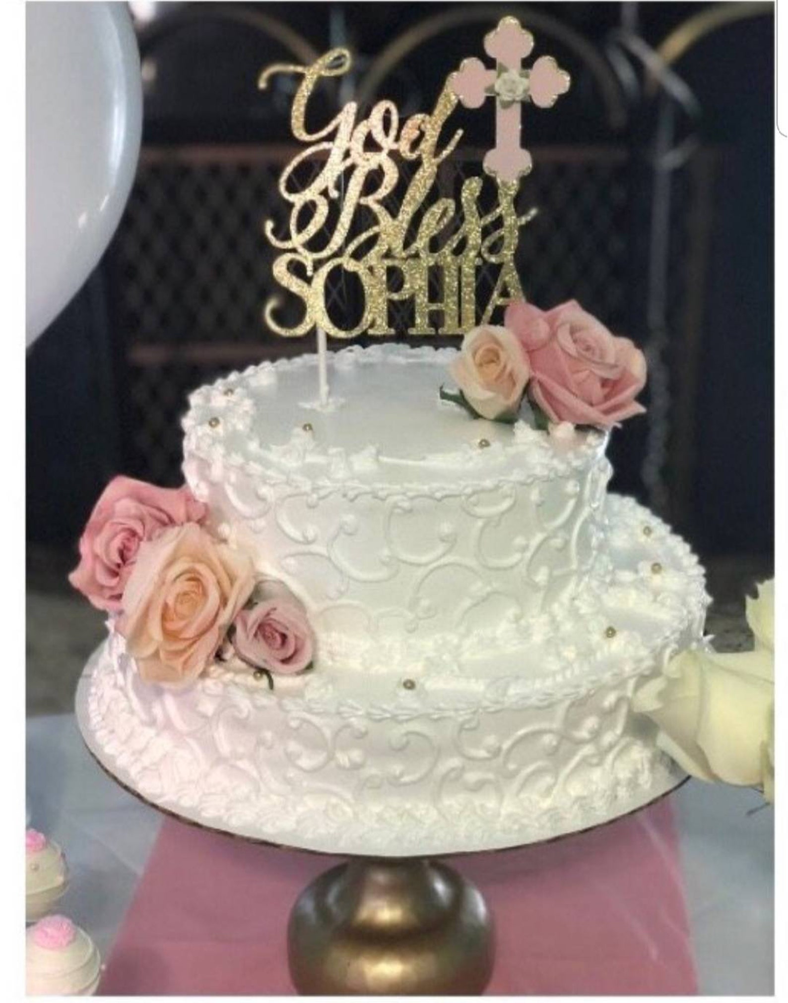 Girl God Bless Baptism Cake Topper-girl Cross Baptism Cake - Etsy