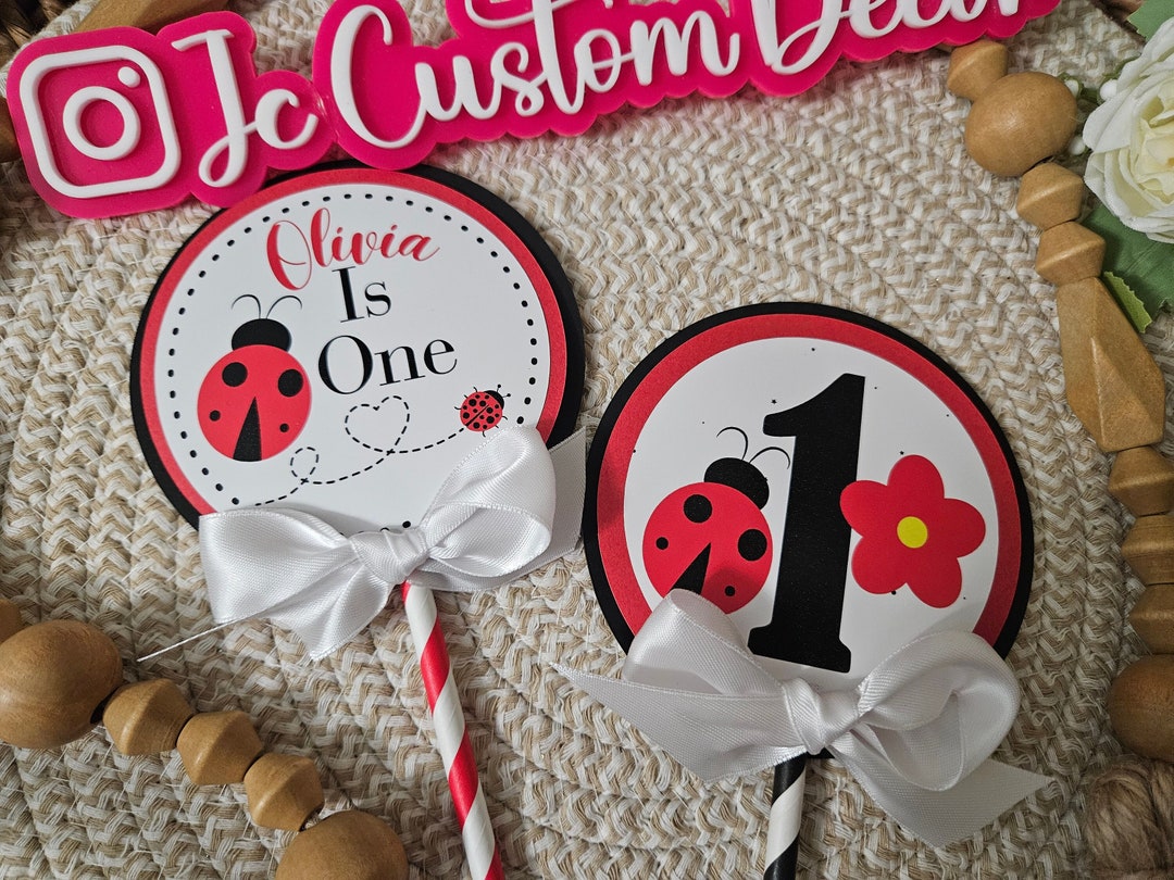 Ladybug First Birthday Centerpiece Picks, Personalized One Party Decor ...
