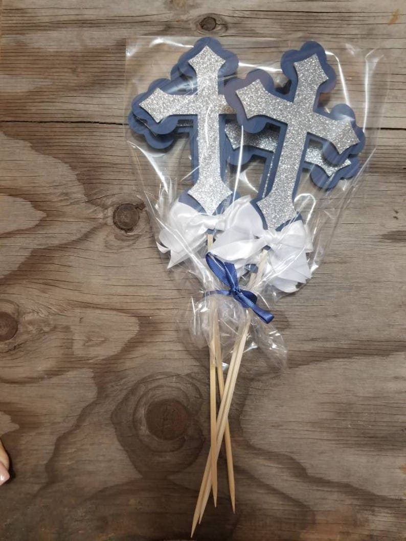 Navy Blue Cross Centerpiece-glitter Cross Picks-cross Centerpiece Picks ...