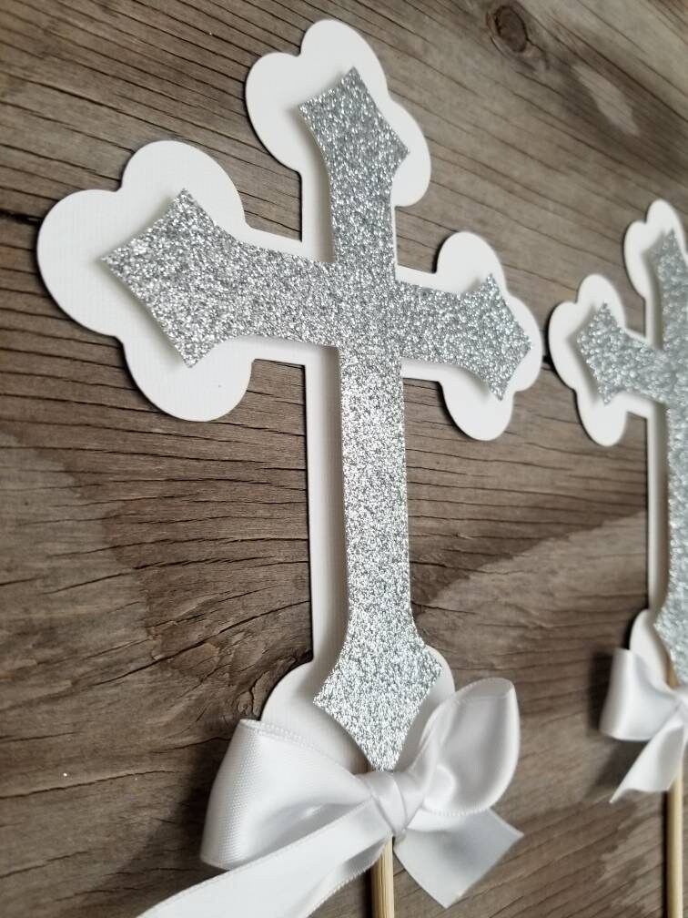 White Cross Centerpiece-glitter Cross Picks-cross Centerpiece Picks ...