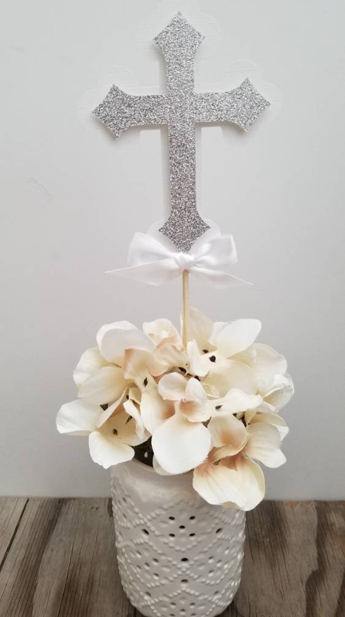 White Cross Centerpiece-glitter Cross Picks-cross Centerpiece | Etsy