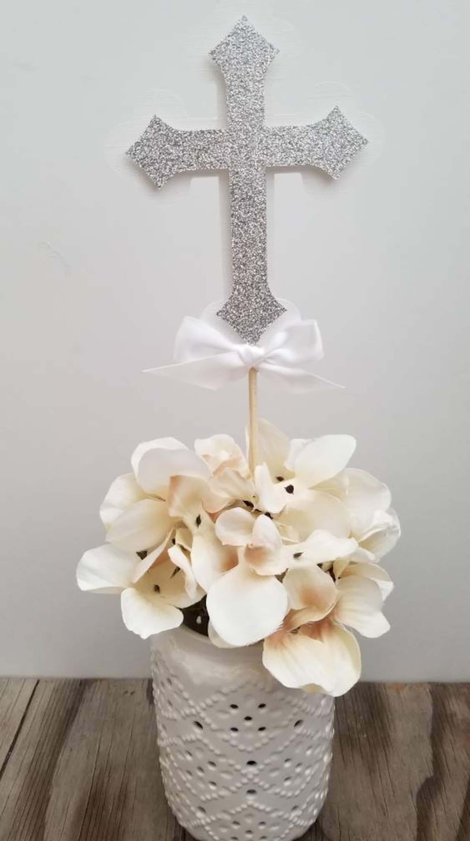 White Cross Centerpiece-glitter Cross Picks-cross Centerpiece Picks ...