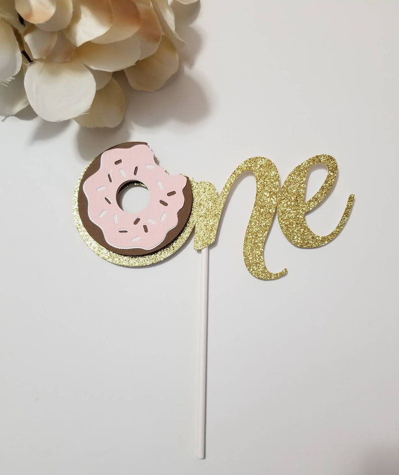 One Donut Girl Cake Topper-one Donut Cake Topper-pink Gold One - Etsy