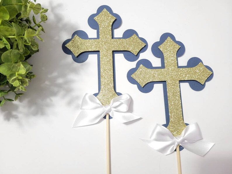 Navy Blue Cross Centerpiece-glitter Cross Picks-cross Centerpiece Picks ...
