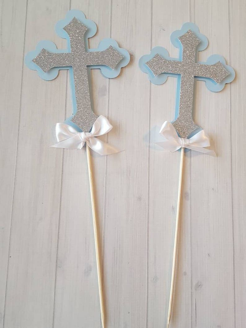 Boy Girl Cross Centerpiece-glitter Cross Picks-cross | Etsy