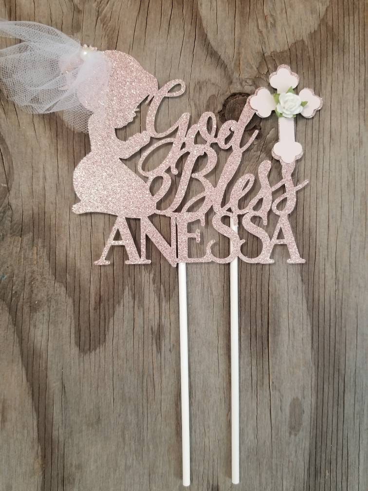 First Communion girl cake topper-Veil Communion cake | Etsy