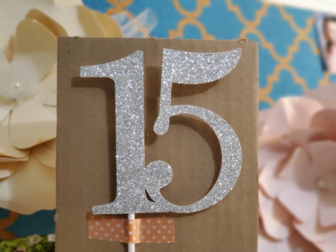 15 Cake Topper, Any Age Cake Topper, Glitter Cake Topper-15 Birthday ...