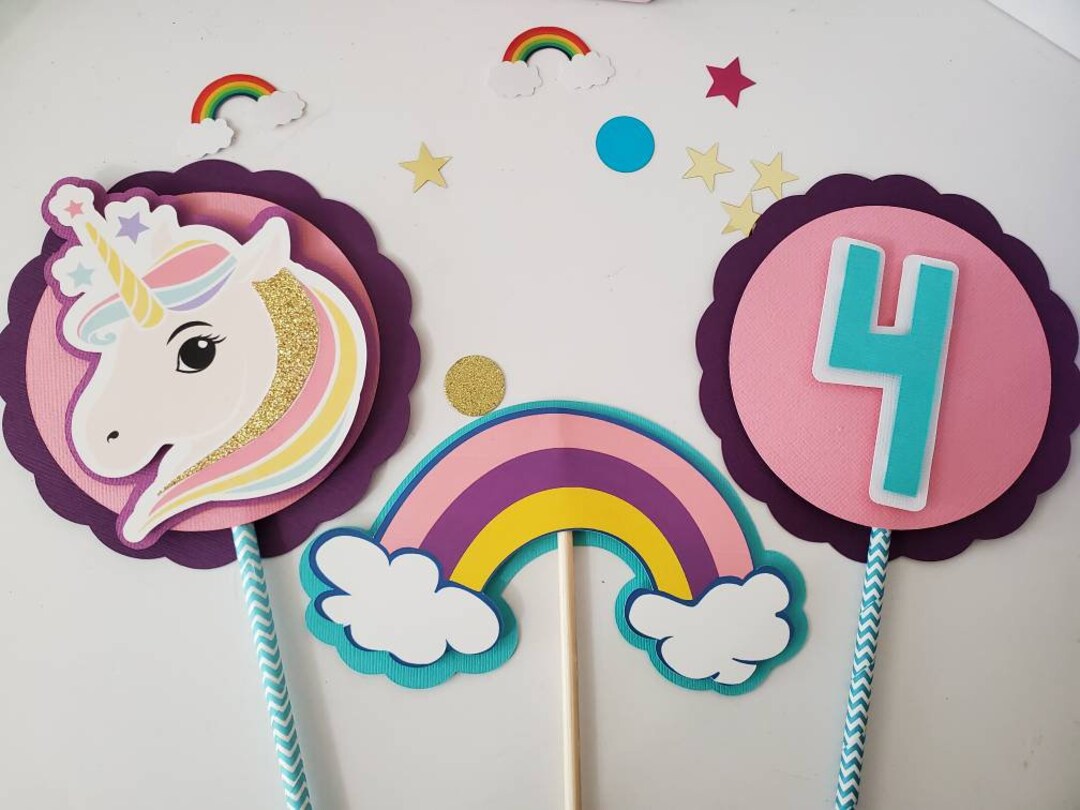 Unicorn Rainbow Birthday Centerpiece Picks-unicorn Birthday Picks ...