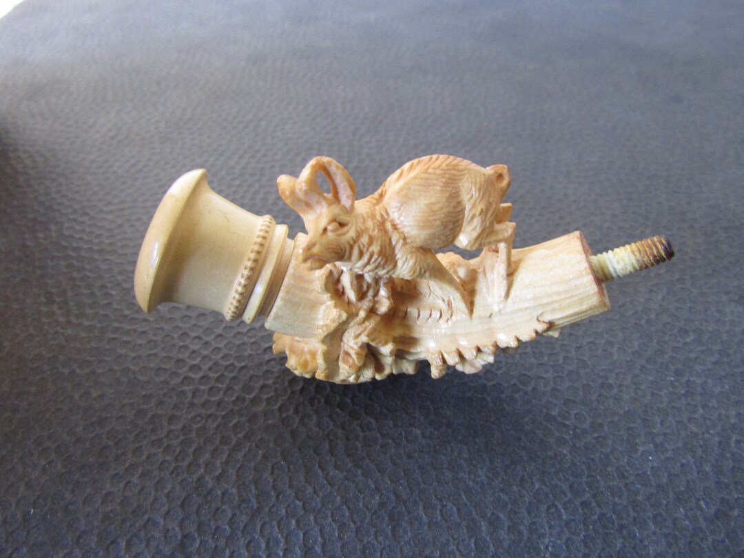 Meerschaum Ram Pipe, Floral Ram Motif Meerschaum Pipe, Hand-carved ...