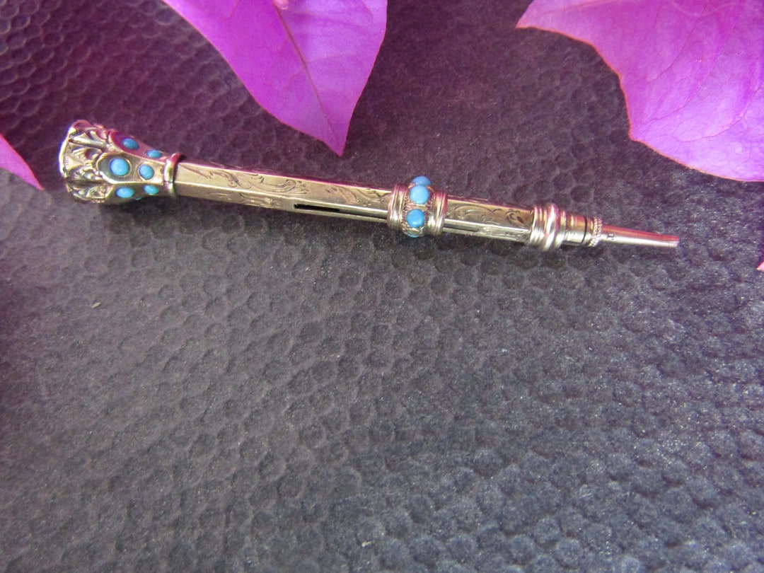 Antique Gold Pencil With Turquoise and Bloodstone, Vintage Pencils ...