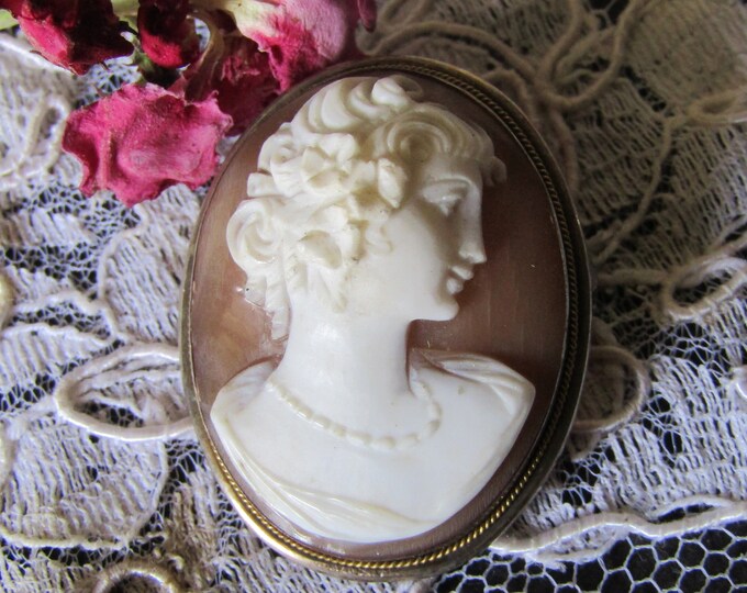 Authentic Shell Cameo Brooch, Antique Cameo Pendant-brooch, Silver ...