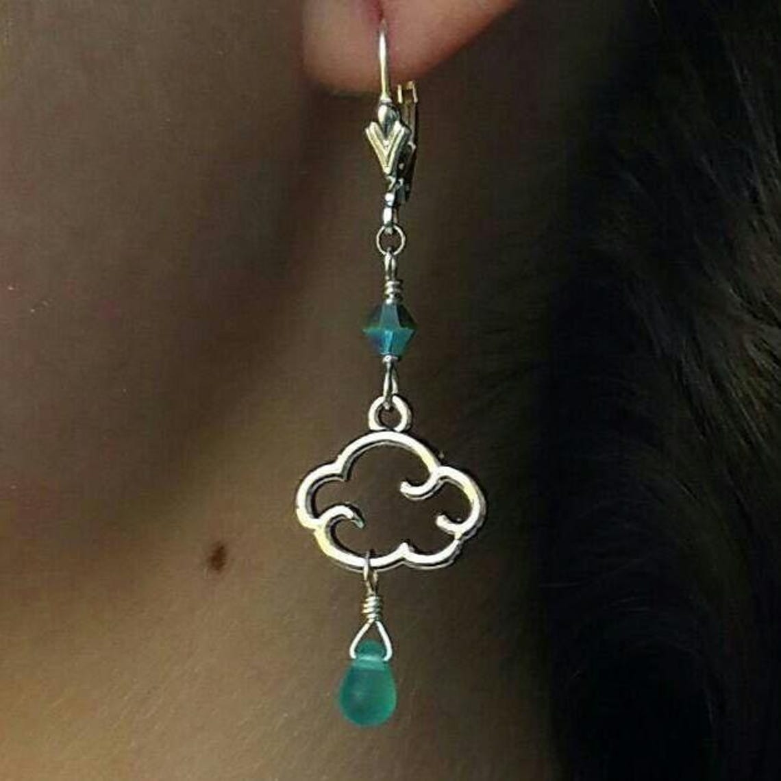 TOO CUTE CLOUD Charm W/swarovski Crystal Accent and Frosted Czech Glass ...