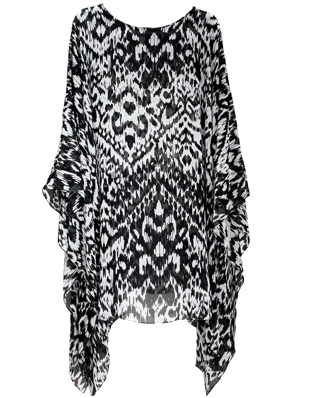 Black & White Sheer Flowy Chiffon Ikat Print Beach, Pool, or Cruise ...