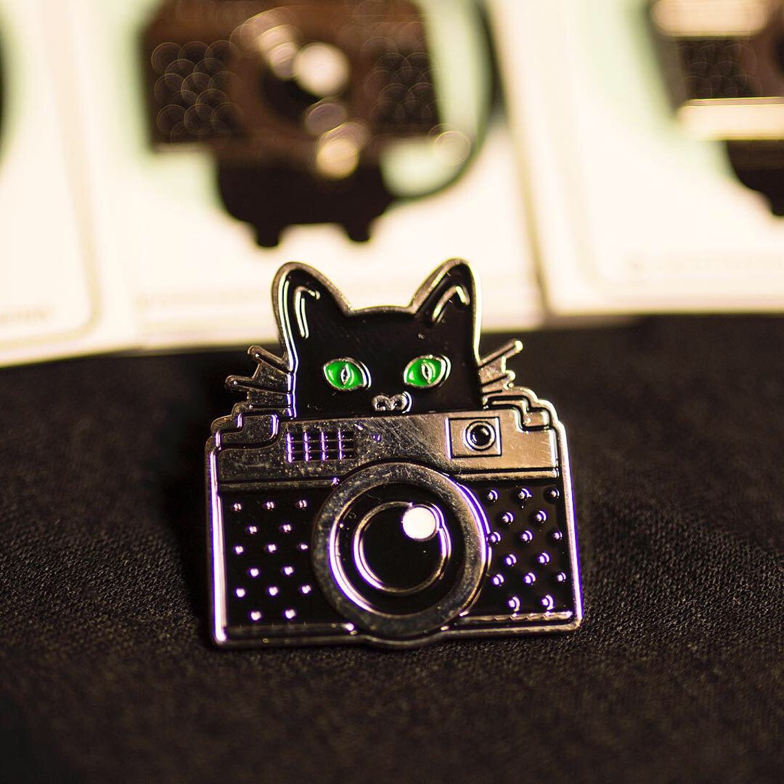 Black Cat Camera Enamel Pin - Etsy