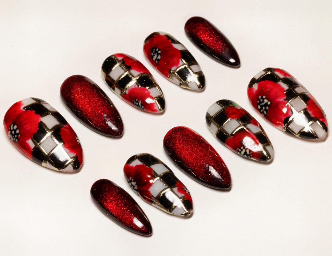 Mackenzie Childs Inspired With Poppies Nail Design Press on Nails (hand ...