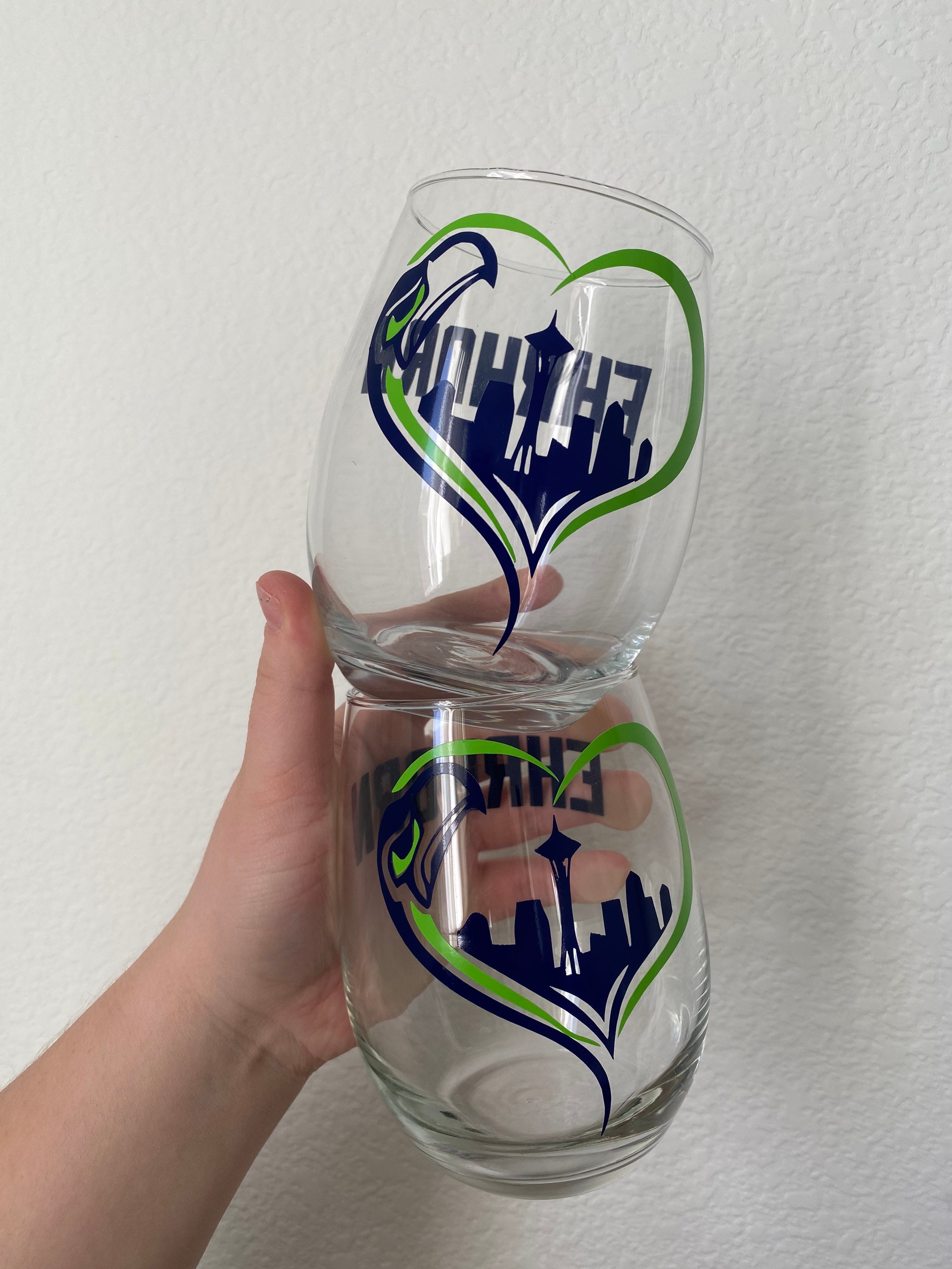 Sports Inspired Wine Glass Set, Custom Sport Wine Glasses, Seattle ...