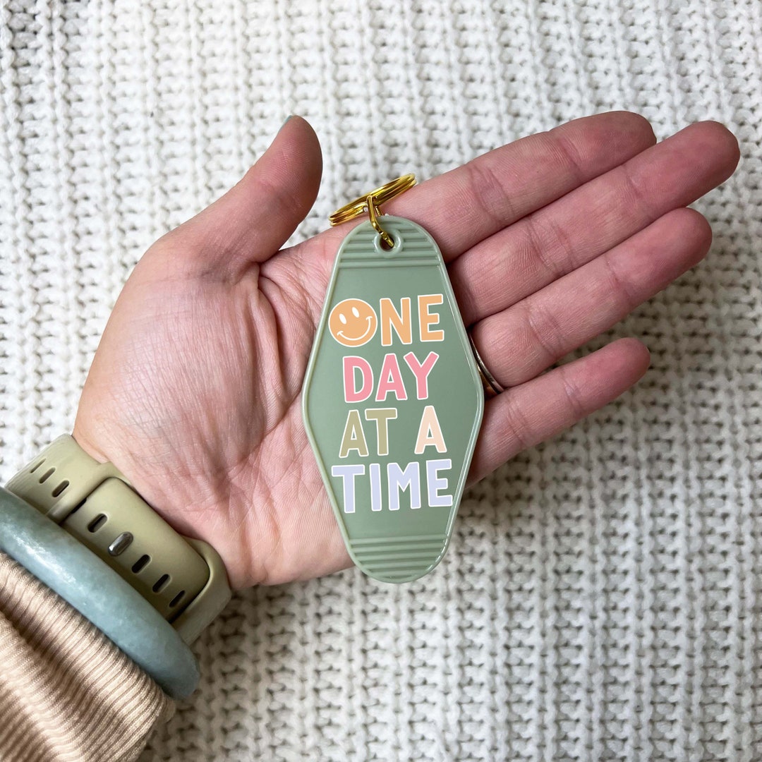 Pastel Motel Keychain: 'one Day at A Time' Retro Acrylic Key Accessory ...