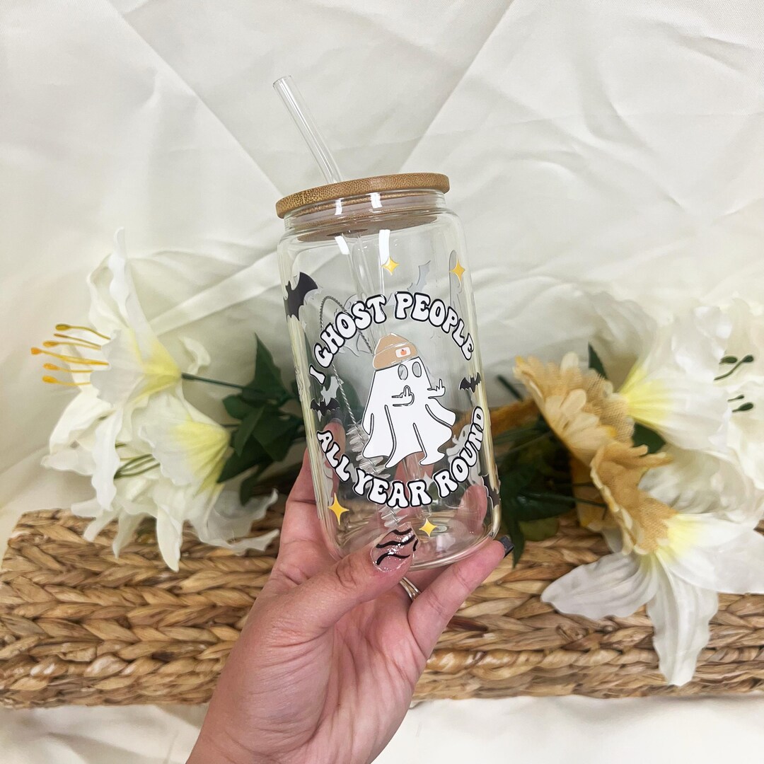 I Ghost People All Year Round Glass Cup Cute Fall Beer Glass Can With ...