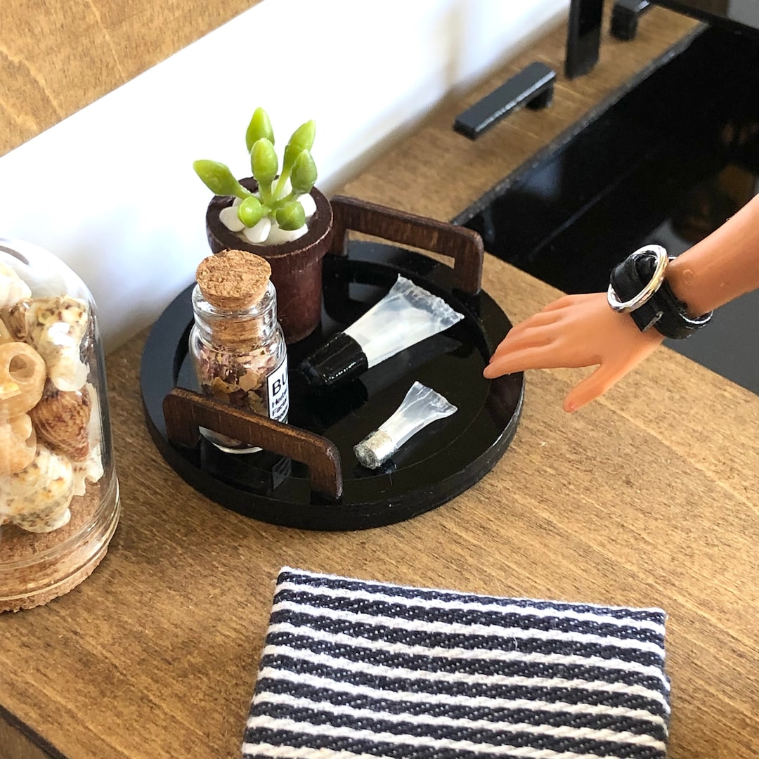 1:6 Scale Tray With Handles Black and Wood 1/6 Scale - Etsy