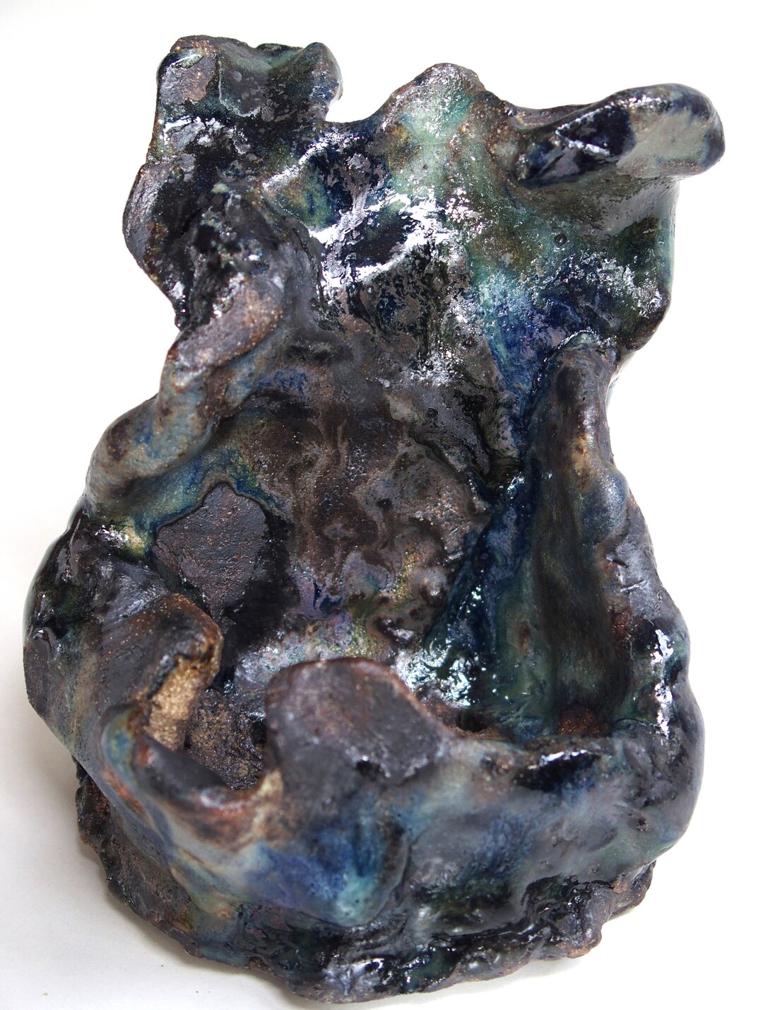 Grotto, Goblin-esque Rock Bonsai Pot, Metallic Greens and Blues ...