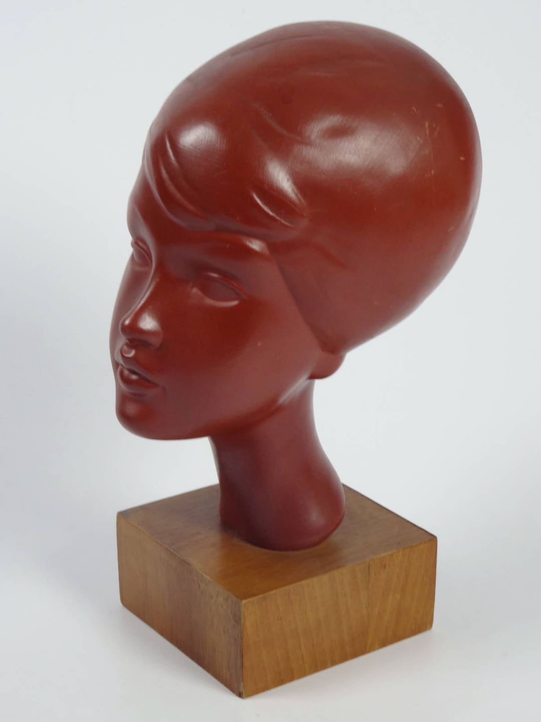 Mid-century Terracotta Ceramic Bust, 1960s Hairstyle, Wooden Base - Etsy