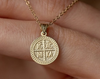 Constantine Coin Pendant / 9k or 14k Solid Gold Byzantine Cross ...
