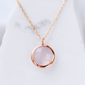 Rose Quartz Necklace - 14K Rose Gold Chain Natural Genuine Gemstone ...