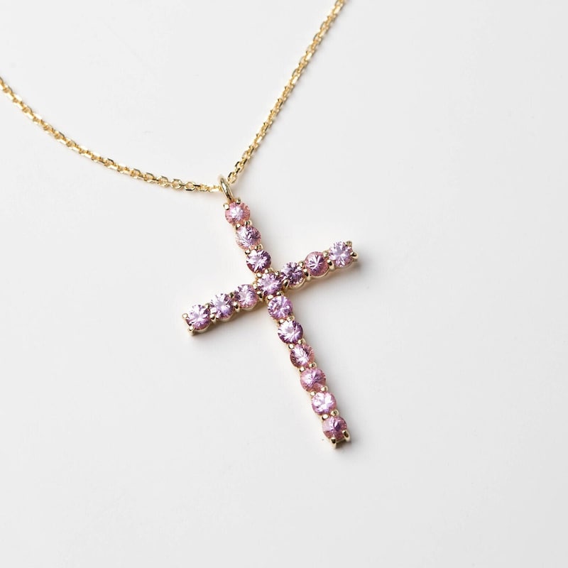 Pink Cross Necklace - Etsy