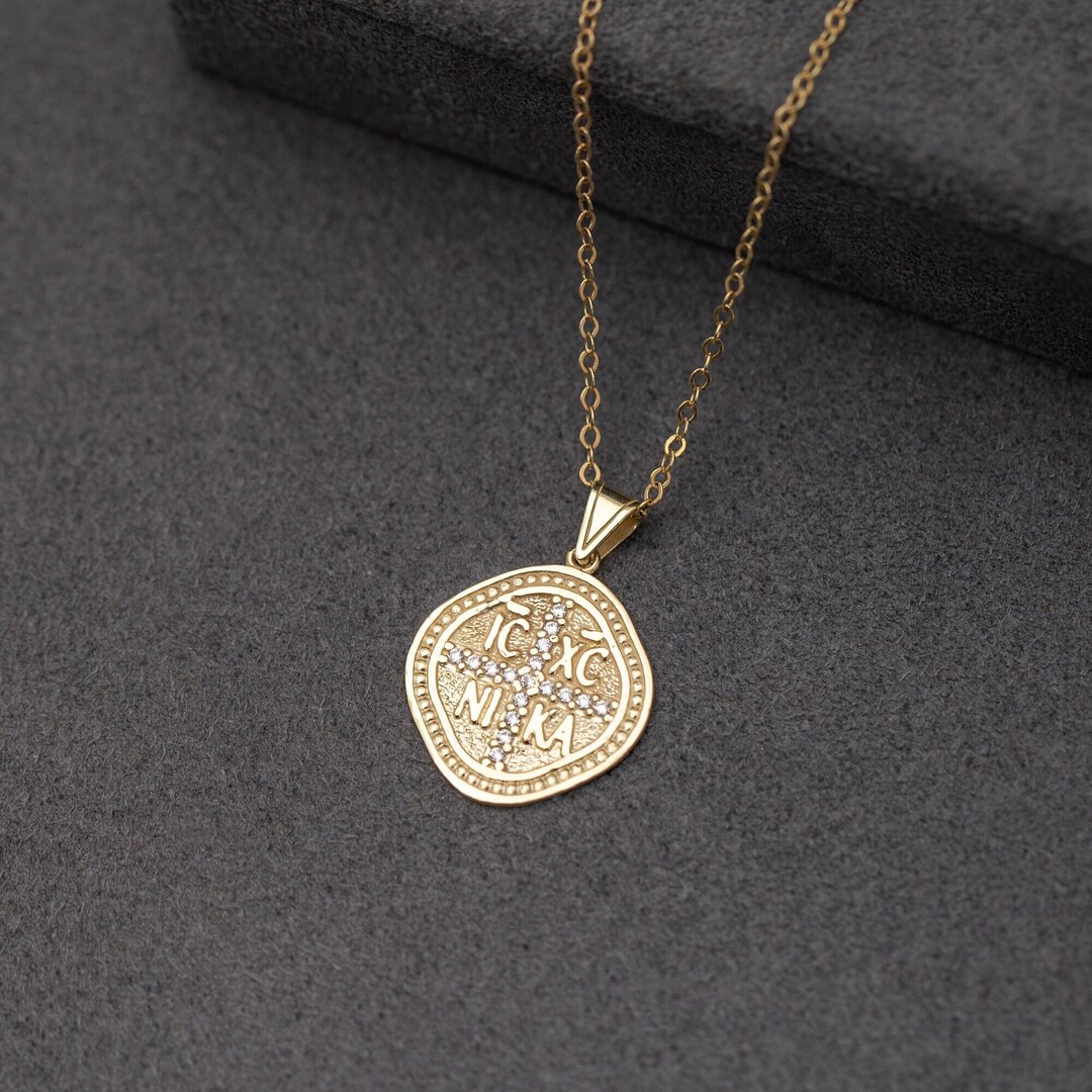 14K Gold Constantine Coin Pendant Necklace: Religious Baptism Gift ...