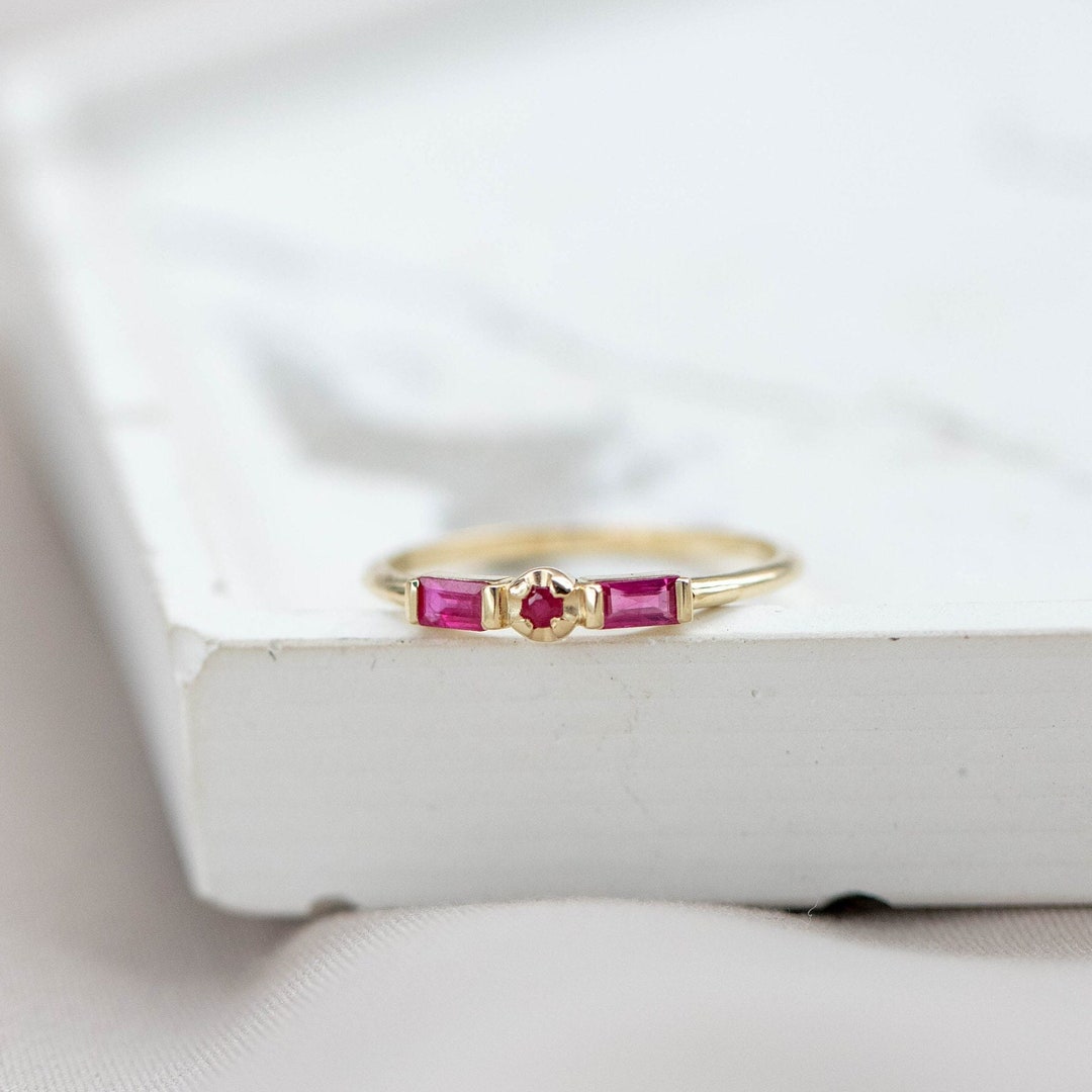 14K Gold Ruby Baguette Ring: July Birthstone Stacking Ring - GR00249 - Etsy